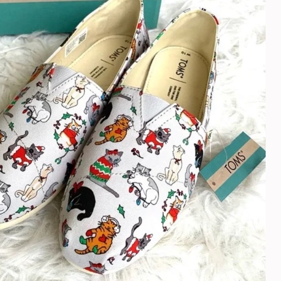 Toms | Shoes | Toms Womens Belmont Holiday Cat Print Light Grey Flats ...